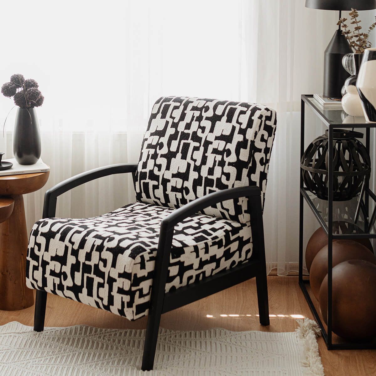 LUMA Ahşap Berjer | Desenli - evodeko