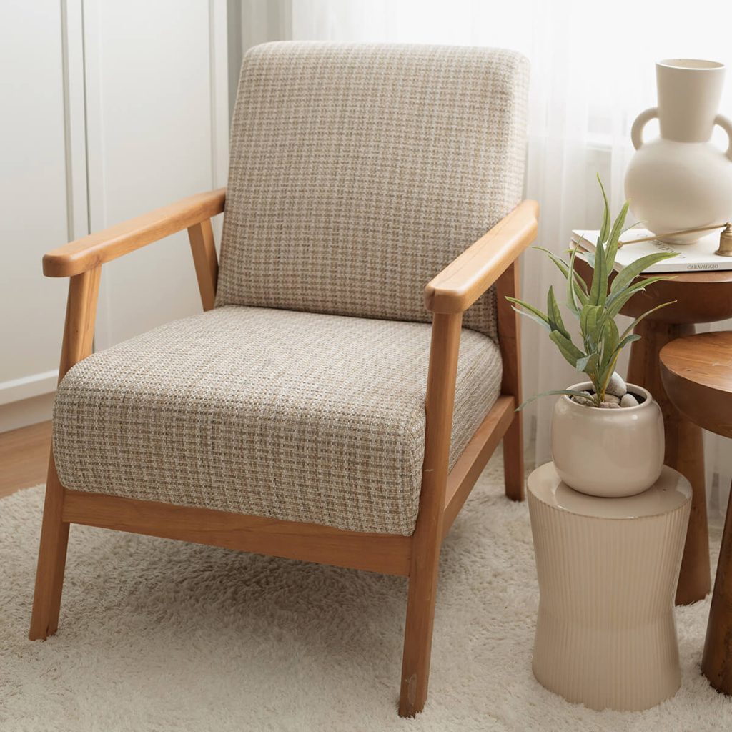 NİKA Ahşap Berjer | BEJ - evodeko